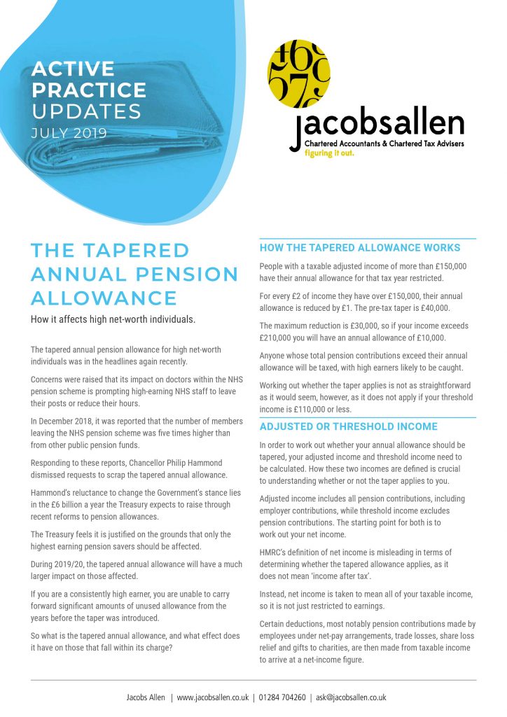 The Tapered Annual Pension Allowance | Jacobs Allen