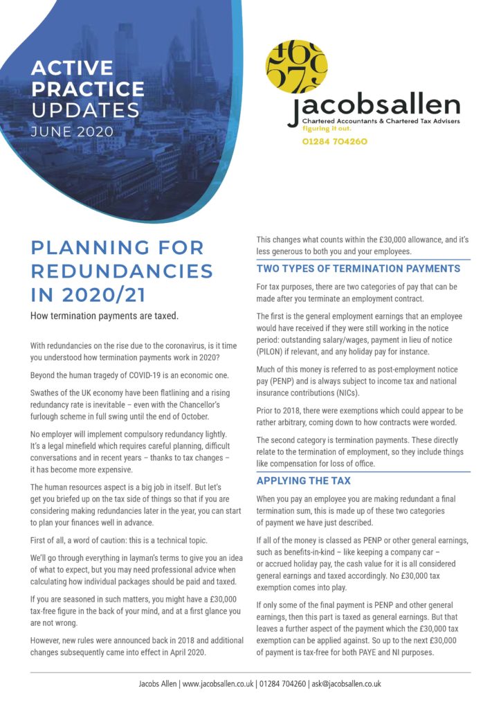 Planning redundancies in 2020/21 | Jacobs Allen